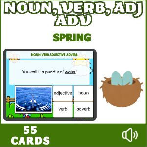 Spring Noun Verb Adjective Adverb Task Cards Reinforce key g - Boom Cards