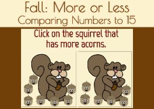 Fall: More or Less: Comparing Numbers to 15 - Boom Cards