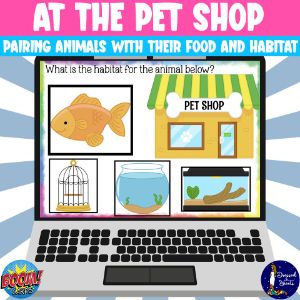 At the Pet Shop Pairing Animals with their Food and Habitat - Boom Cards