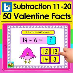 Valentines Day Subtraction Facts 11-20 Animations With 50 Facts ...