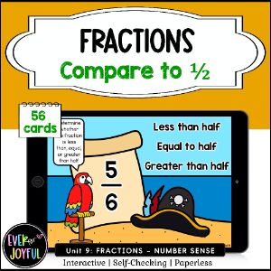 [Unit 9] Compare Fractions - Greater, Equal, or Less Than Ha - Boom Cards