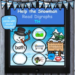 Digraph TH Word Reading - Help the Snowman! - Boom Cards