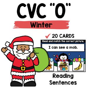 Winter Penguin Gloves Theme CVC O fluency sentences - Boom Cards