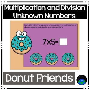 Multiplication and Division Unknown Numbers Donut Friends - Boom Cards