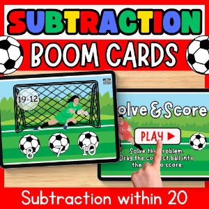 Subtraction Within 20 Boom Cards | Soccer Math Game - Boom Cards