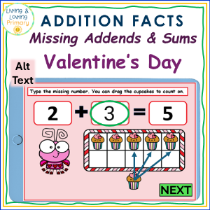 Addition Missing Addends and Sums (Alt Text) - Boom Cards