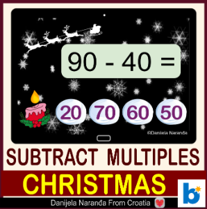 Subtraction Multiples of Tens | Christmas - Boom Cards