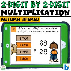 Autumn 2 Digit Multiplication 2 Digits by 2 Digits Audio - Boom Cards