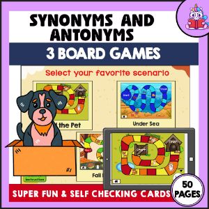 Synonyms And Antonyms Board Games Set 2 Vocabulary, Grammar - Boom Cards