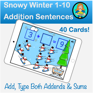 Snowy Winter Addition Sentences to 10 - Boom Cards