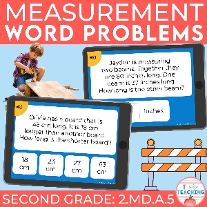 2nd Grade Measurement Word Problems | Add & Subtract Lengths - Boom Cards