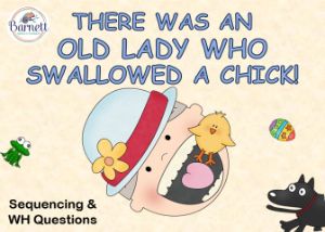 Old Lady Who Swallowed a Chick: Language - Boom Cards