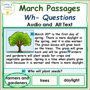 March Passages Wh- Questions (Audio & Alt Text) - Boom Cards