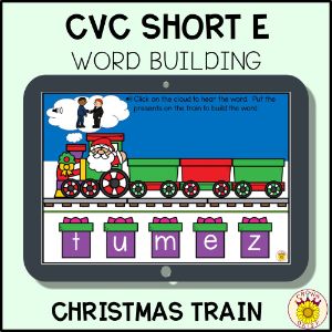 Christmas Train CVC Short E Word Building - Boom Cards