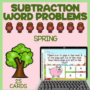 Spring Subtraction Word Problems Task Cards Wor - Boom Cards