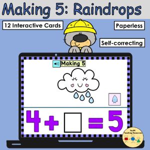 Making 5 Addition Missing Numbers Raindrops Spring - Boom Cards