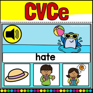 CVCe Match Words to Pictures Summer Shark 2 - Boom Cards