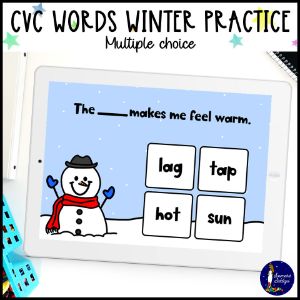 CVC Words In Sentences Winter Practice - Boom Cards