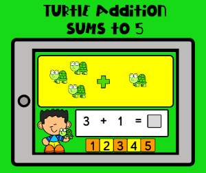 Turtle Addition Sums to 5 - Boom Cards